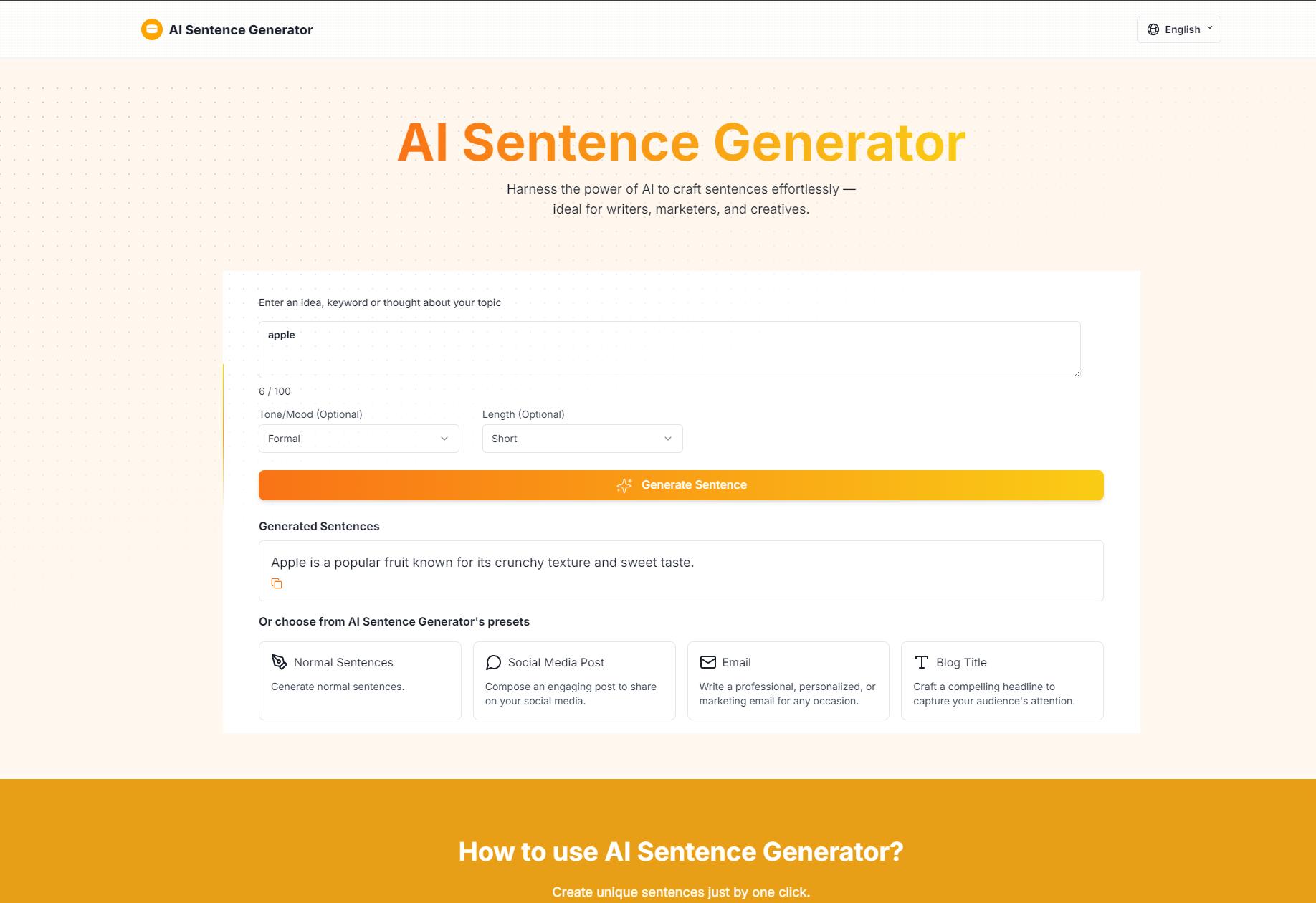 AI Sentence Generator：产品介绍，价格套餐，功能特色，评价信息 ｜ PartnerShare